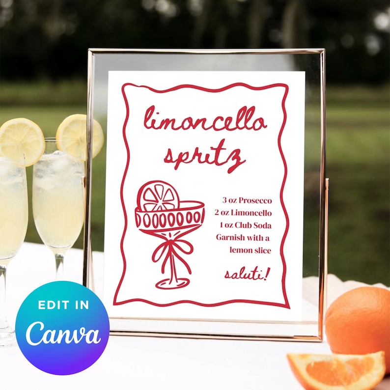 Limoncello Spritz Recipe Sign | Italian Kitchen Decor | Drink Station ...