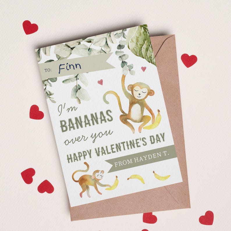 Monkey Valentine Bundle | Kids Classroom Valentines | Canva Template (2 ...