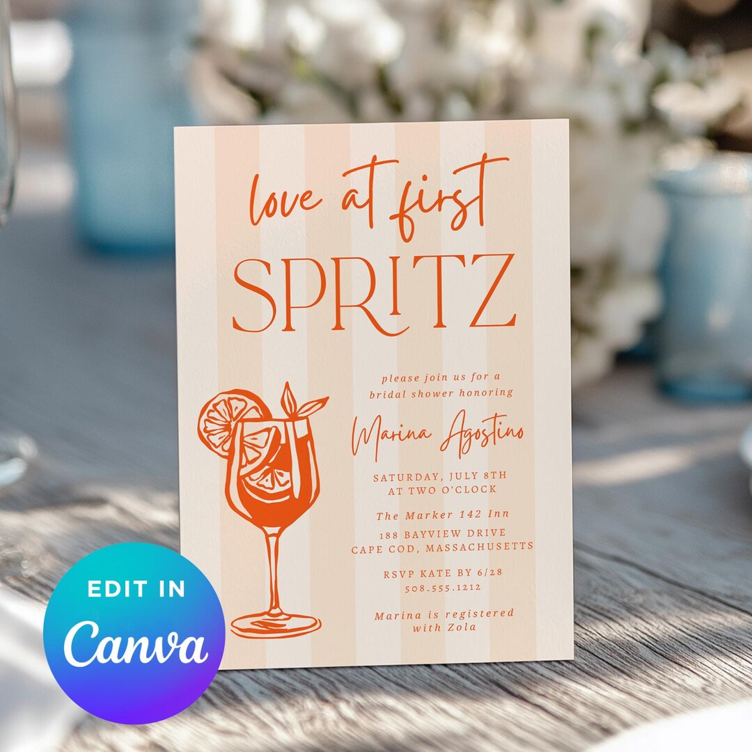 Love at First Spritz Bridal Shower Invitation Template | Aperol Spritz ...