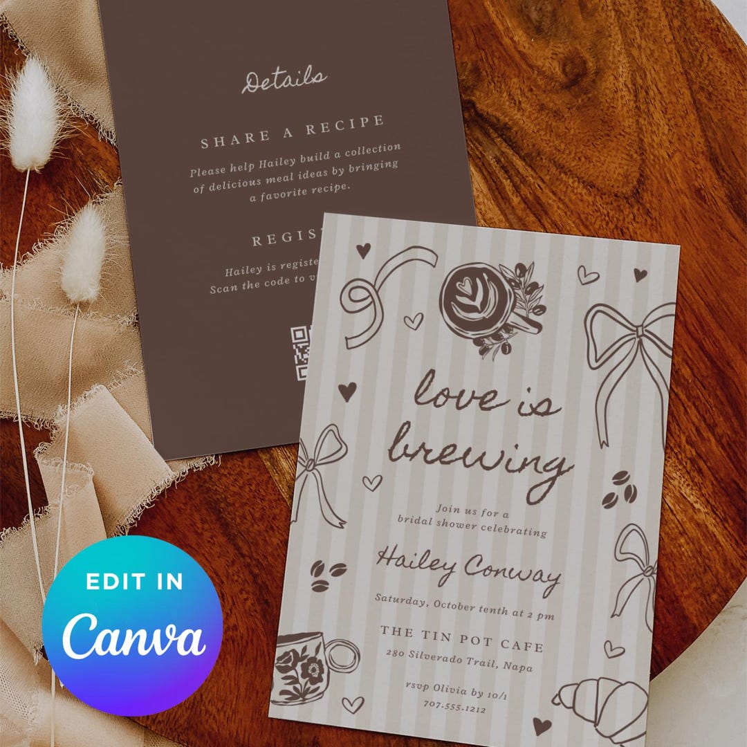 Coffee Bridal Shower Invitation Template | Love is Brewing QR Code ...