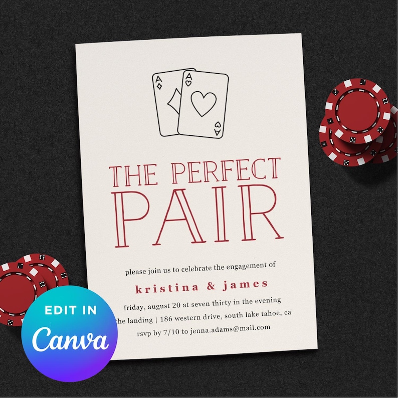 Casino Engagement Party Invitation Template | Playing Cards, Editable ...