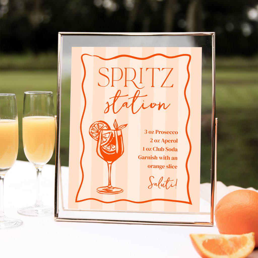 Aperol Spritz Station Sign Printable • Orange Stripe Cocktail Bar Sign ...