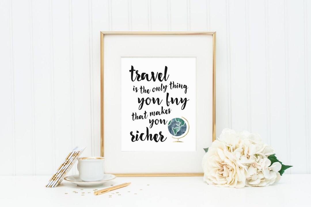 Travel Quote Art Print | Watercolor Globe Typography (digital Printable ...