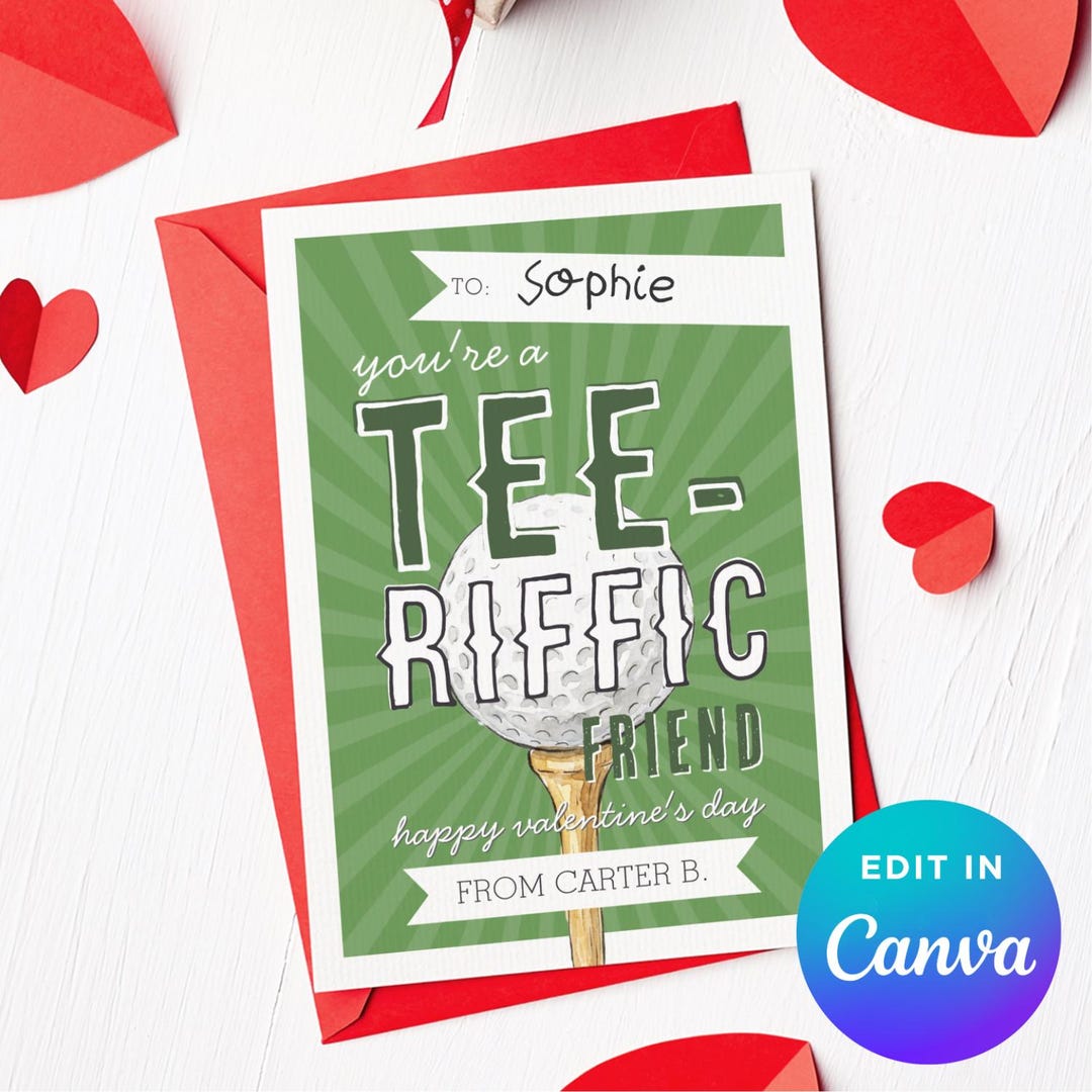 Golf Valentine Card Printable | You're A Tee-riffic Friend | Editable ...