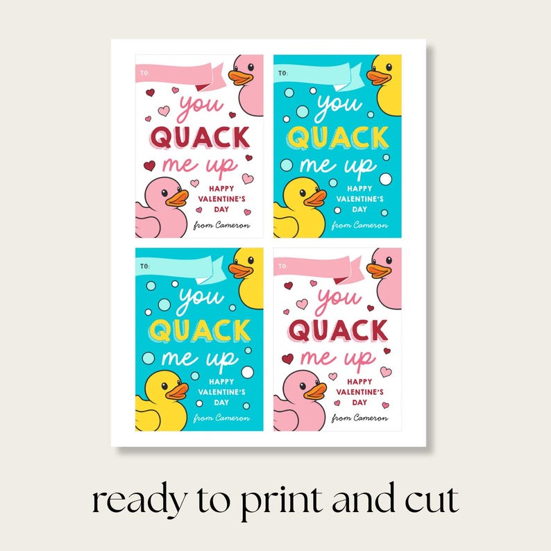 Duck Valentine Cards | “you Quack Me Up” Printable Classroom Canva ...