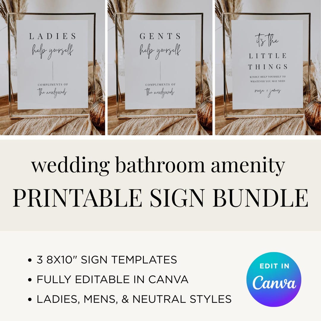 Bathroom Amenity Sign Bundle Printable, Ladies + Gents + Neutral Set ...