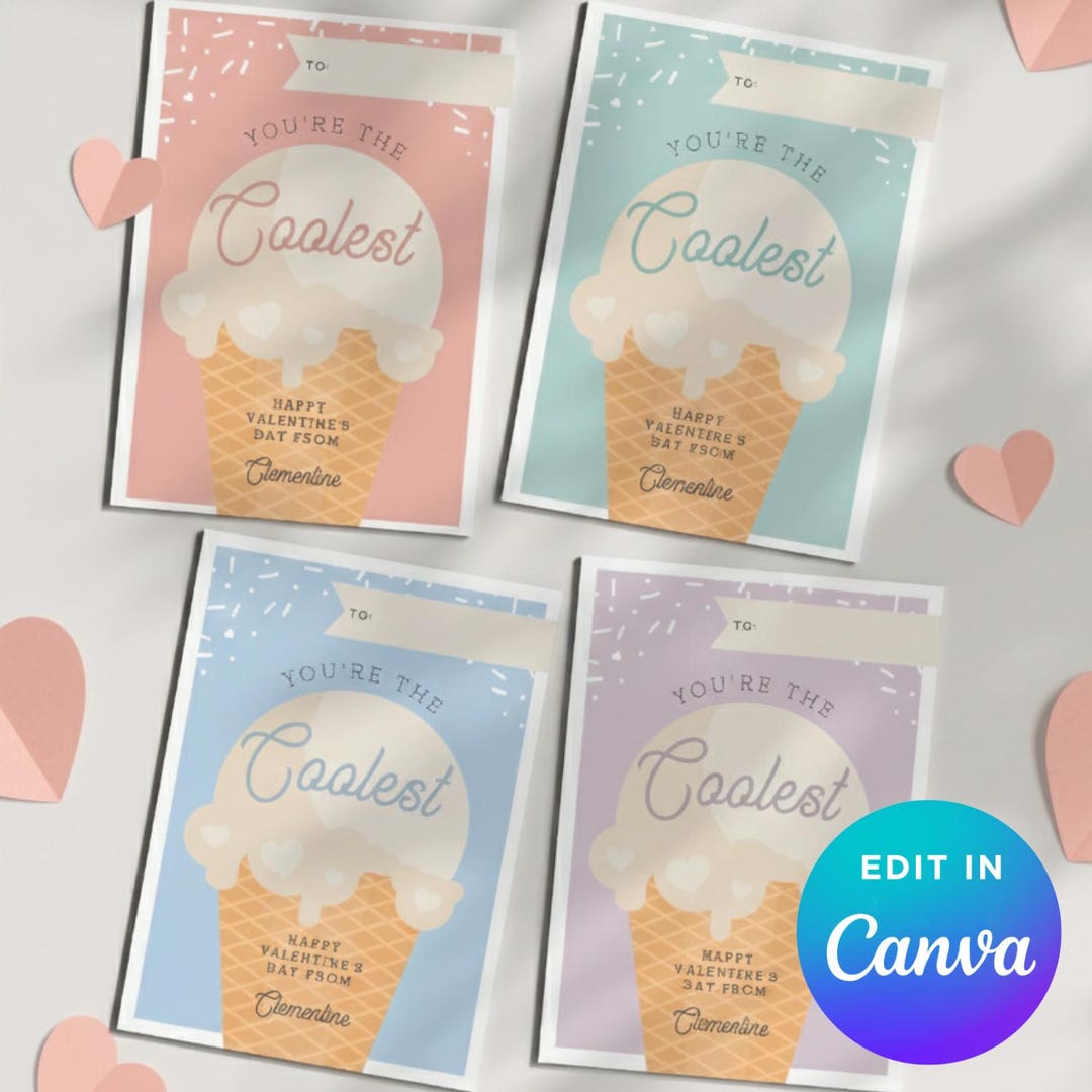 Ice Cream Valentine Bundle of 4 | You’re the Coolest Kids Classroom ...
