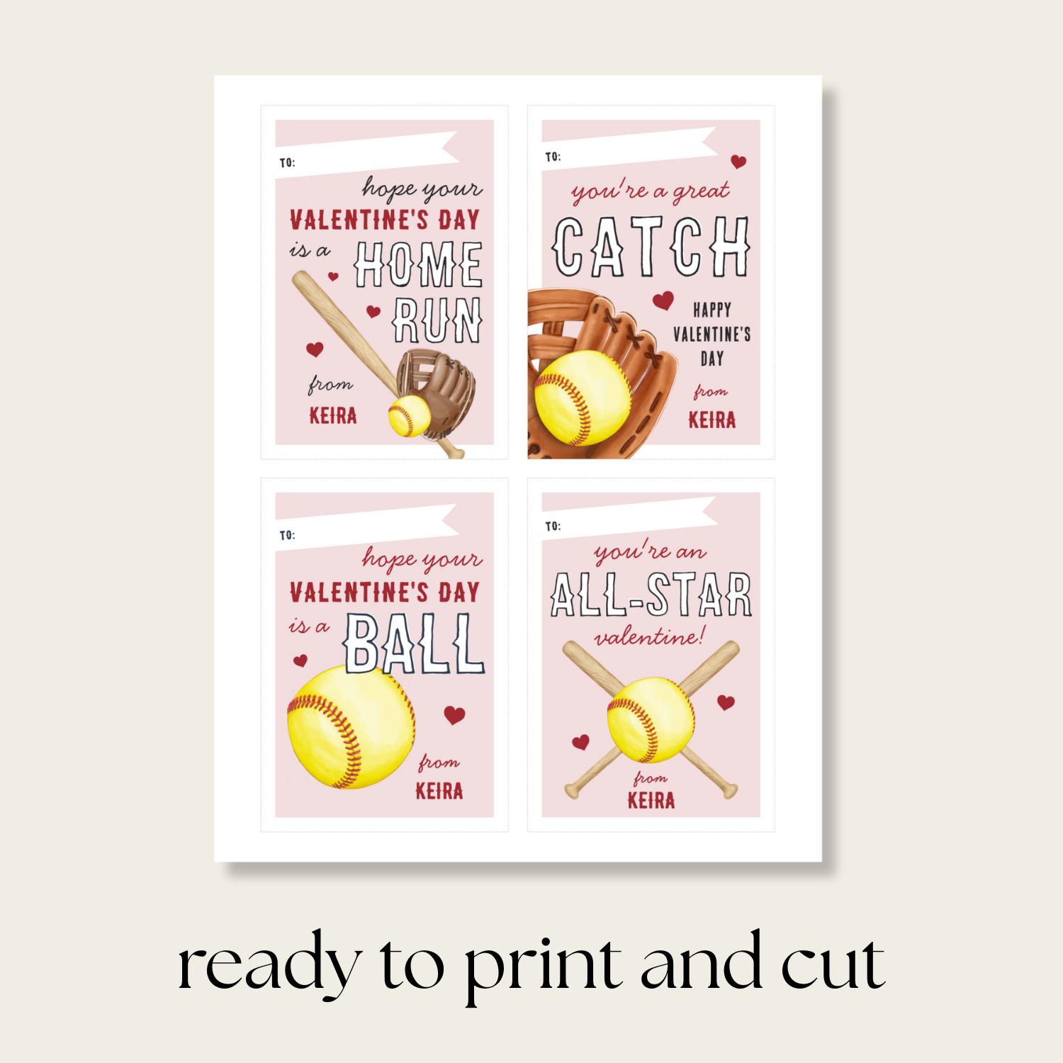 Softball Valentine Bundle for Kids | Sports Classroom Valentines ...