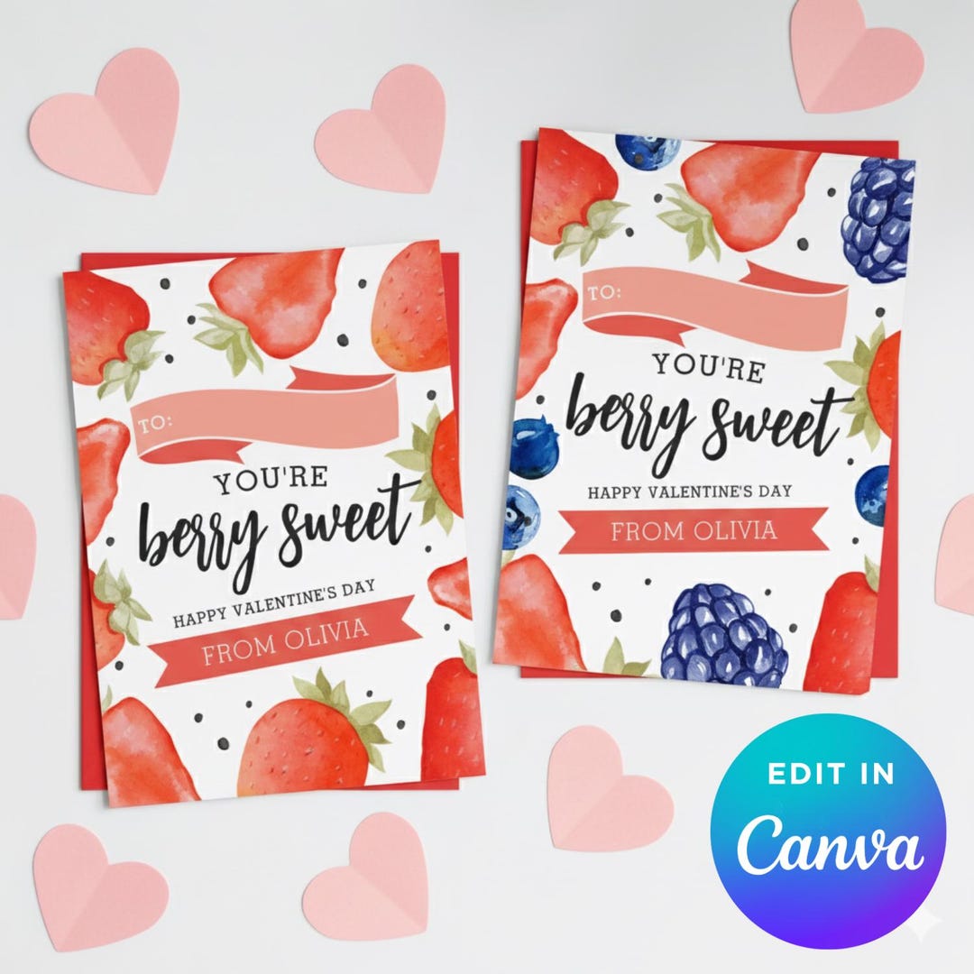 Berry Sweet Valentine Cards for Kids | Strawberry & Blueberry Classroom ...