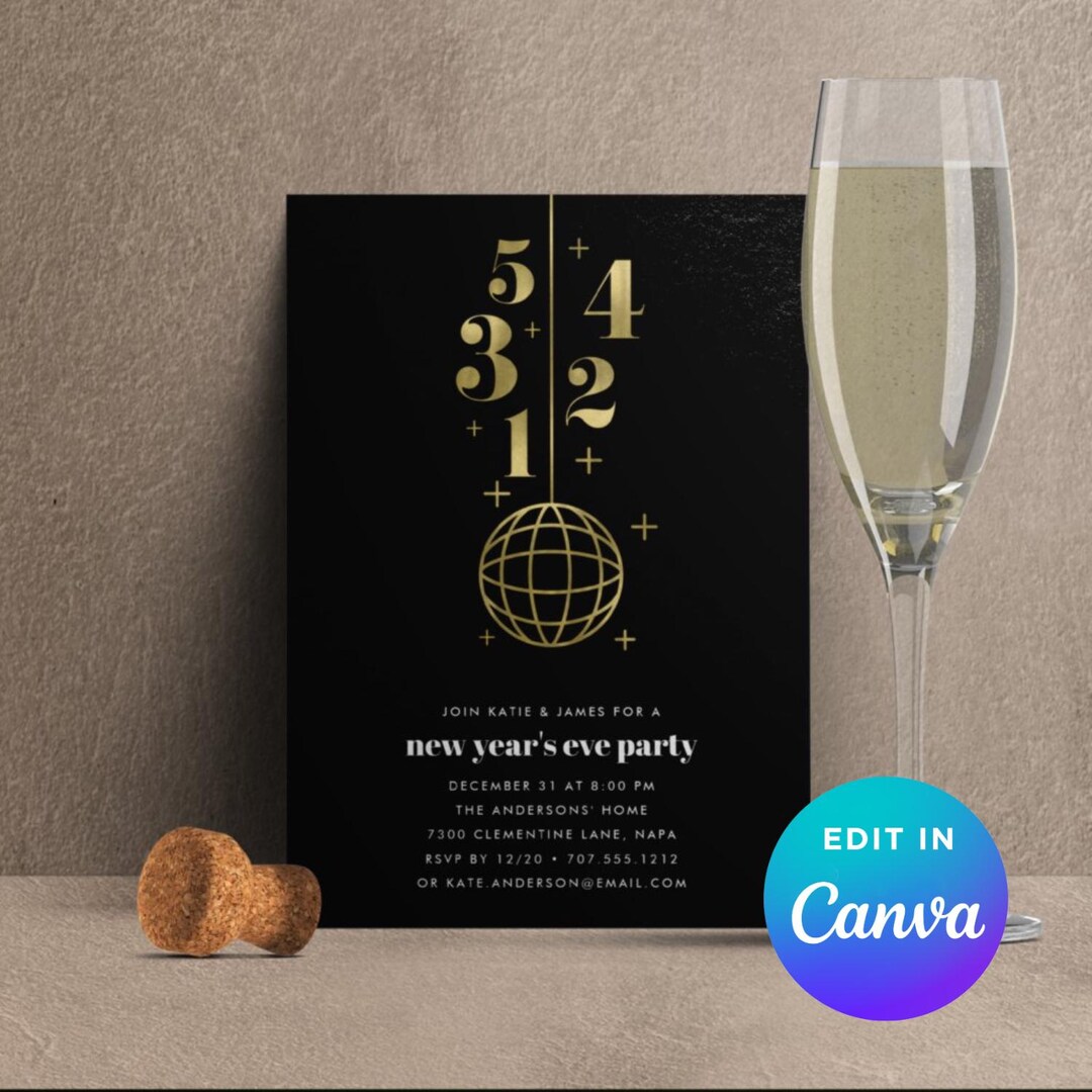 Countdown Ball Drop New Year's Eve Invitation Template | Black & Gold ...