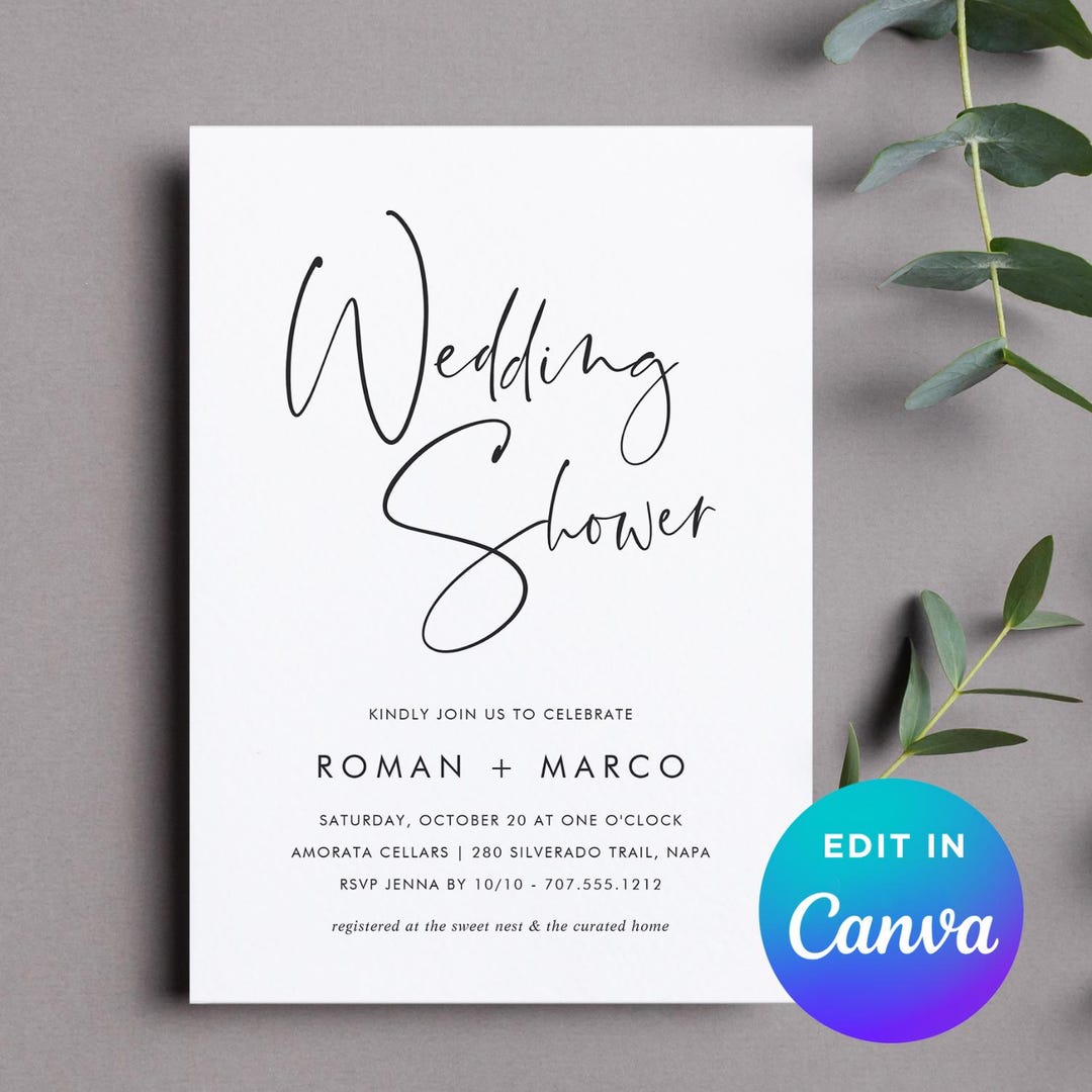 Wedding Shower Invitation | Editable Canva Template | Modern Minimal ...