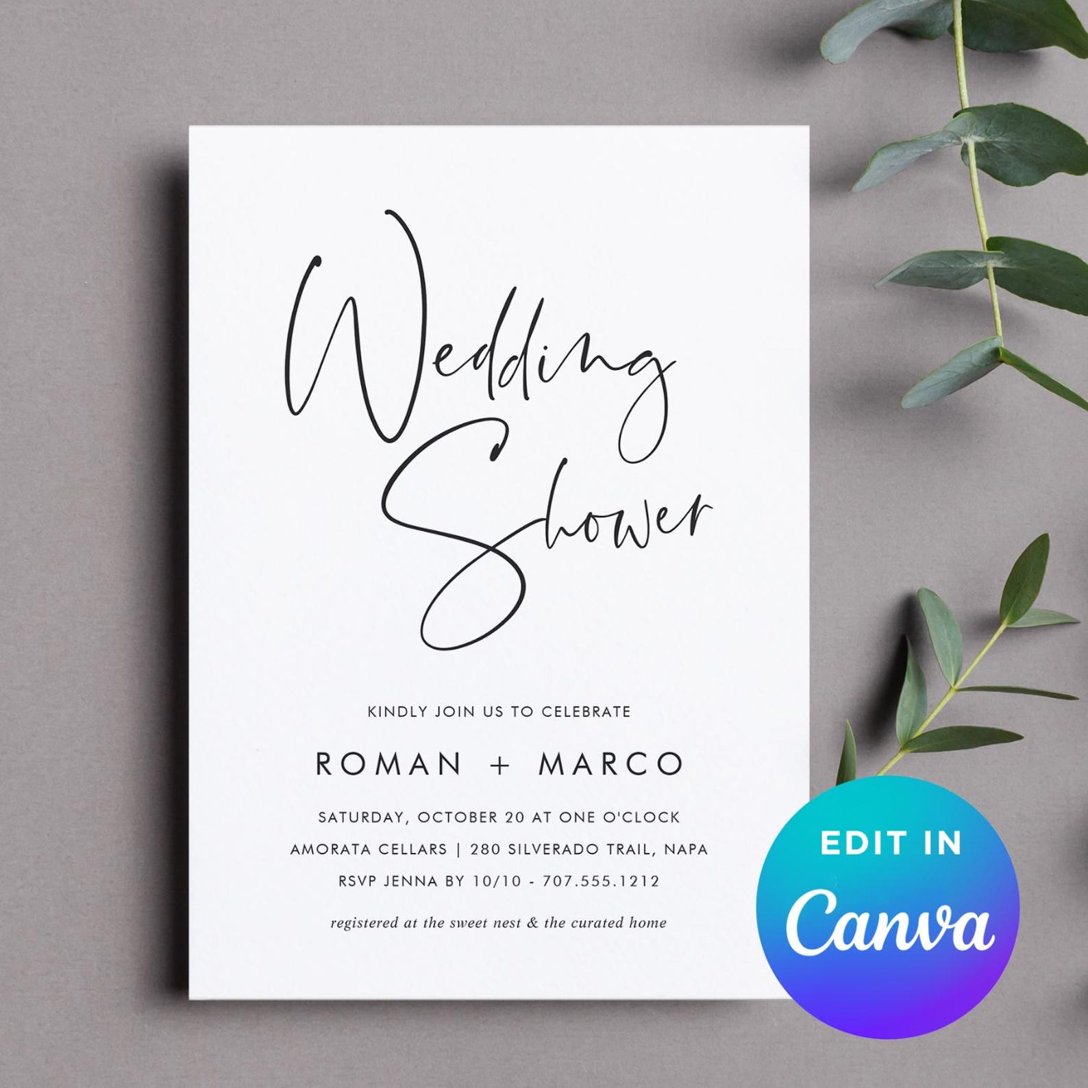 Wedding Shower Invitation | Editable Canva Template | Modern Minimal ...