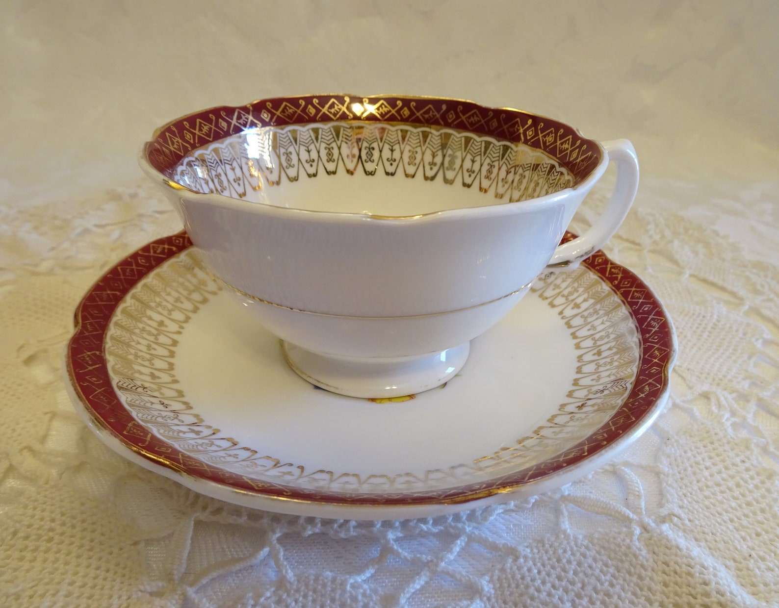Royal Grafton Burgundy Red Floral Tea Cup and Saucer Hand - Etsy