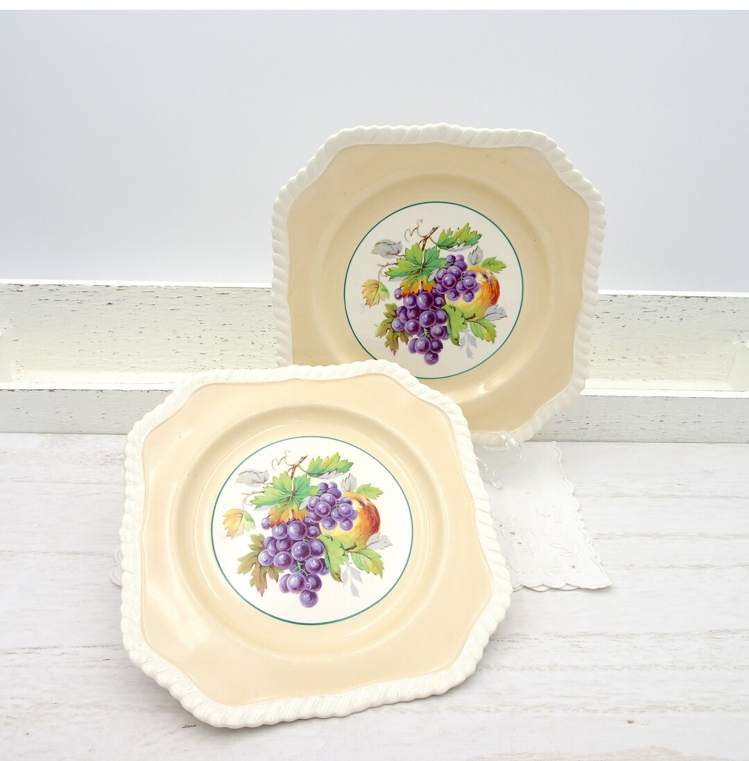 Johnson Bros Old English Square Plate Tan With Fruit Orchard Center Set ...
