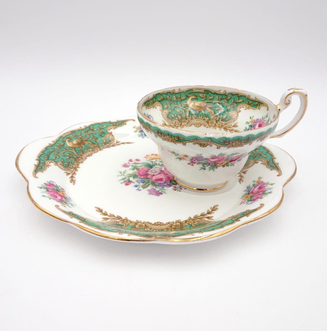 Vintage E.B. Foley Green Montrose Tennis Set, English Bone China Cup ...