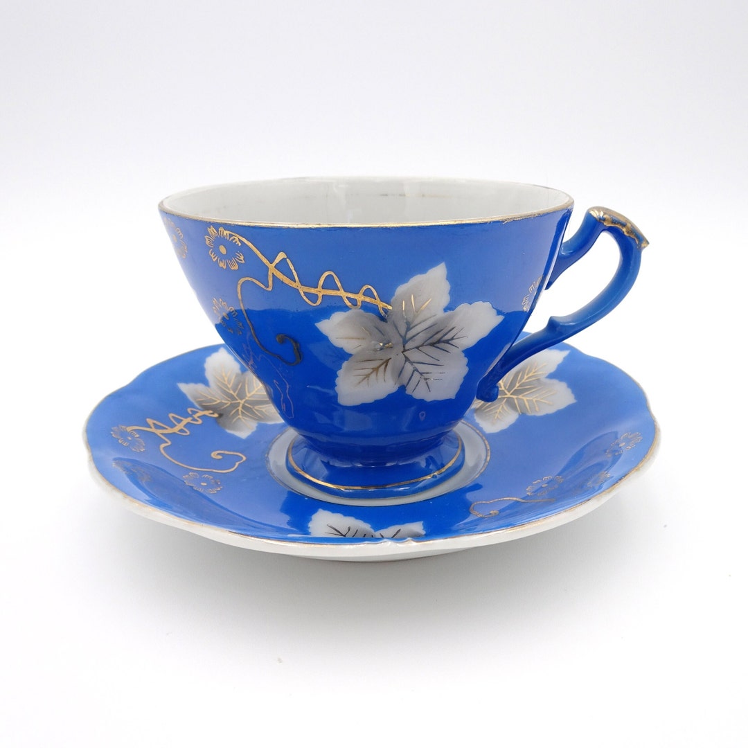 Bond Ware Hand Painted Blue Tea Cup and Saucer Grapevine Design and ...