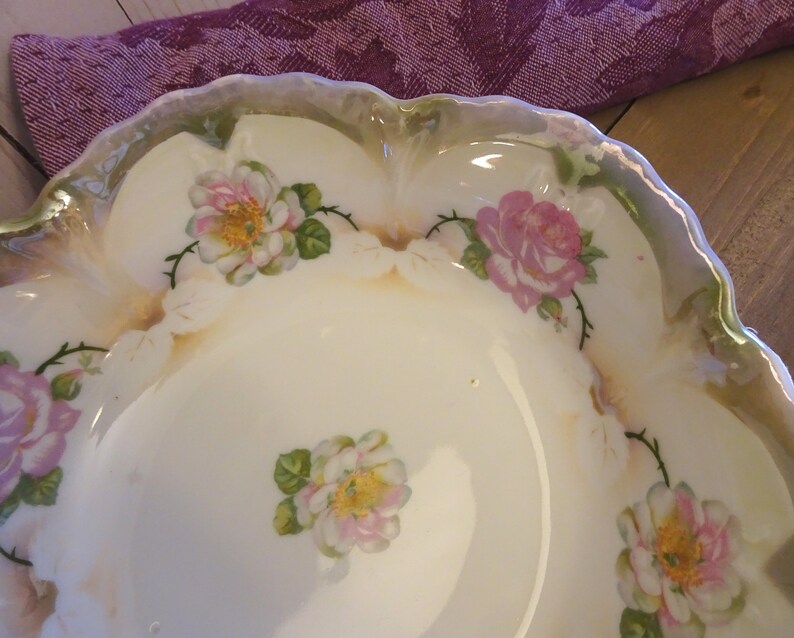 Vintage German Lusterware Serving Bowl With Rose Floral - Etsy