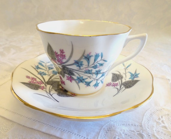 Vintage Blue Lily Tea Cup and Saucer Set Made in England Crown - Etsy
