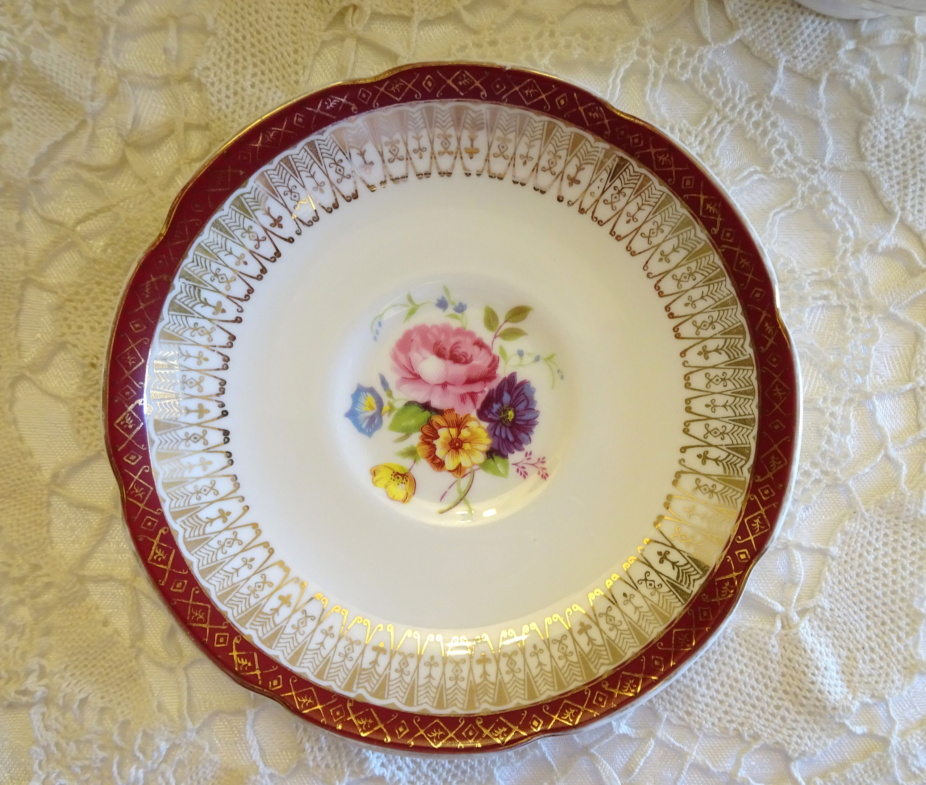 Royal Grafton Burgundy Red Floral Tea Cup and Saucer Hand | Etsy