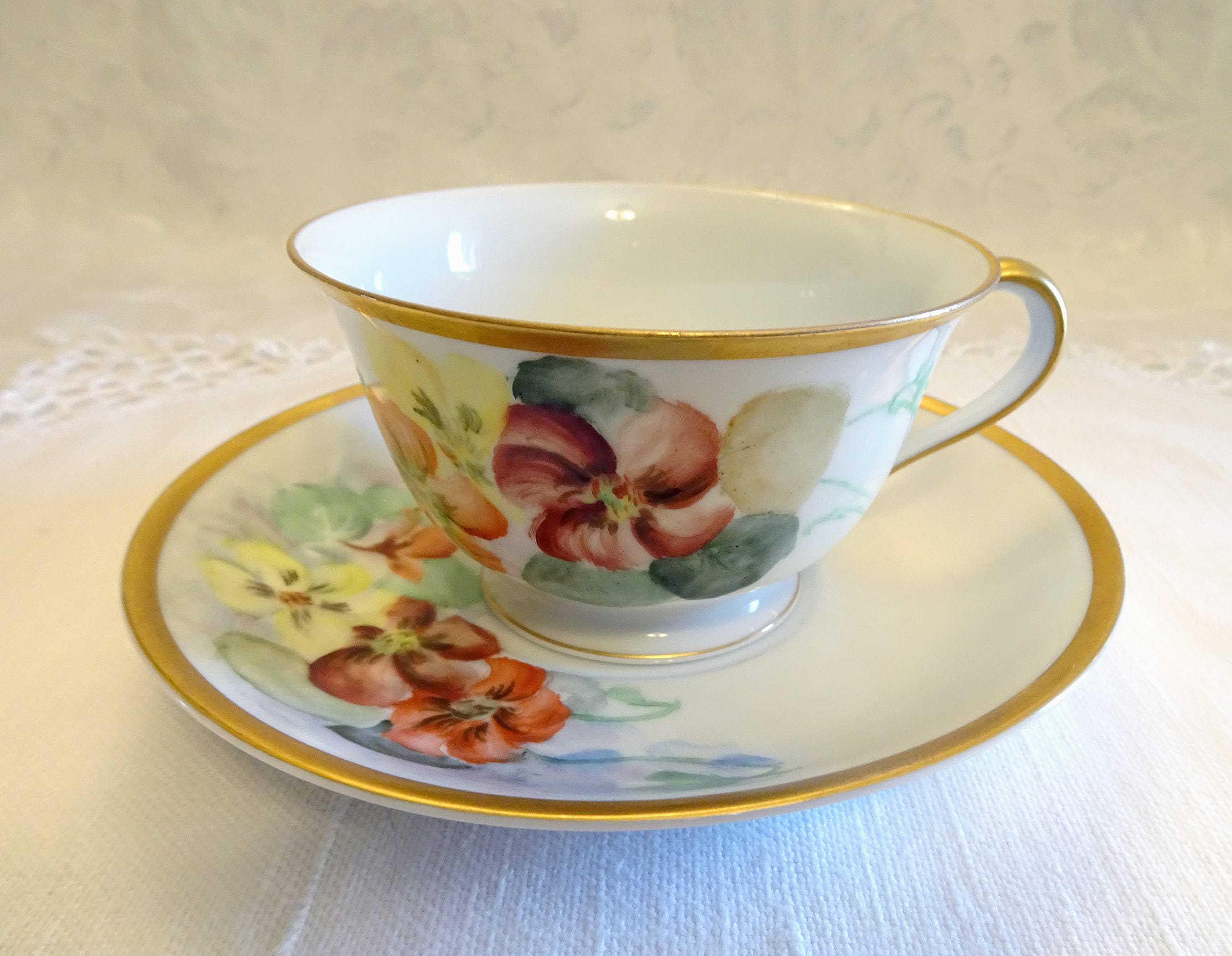 Noritake Morimura patricia Tea Cup and Saucer Hand Painted Red Yellow ...