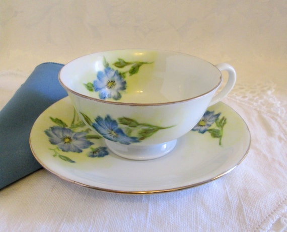 Vintage Hand Painted Blue Floral Tea Cup & Saucer Blue Floral - Etsy
