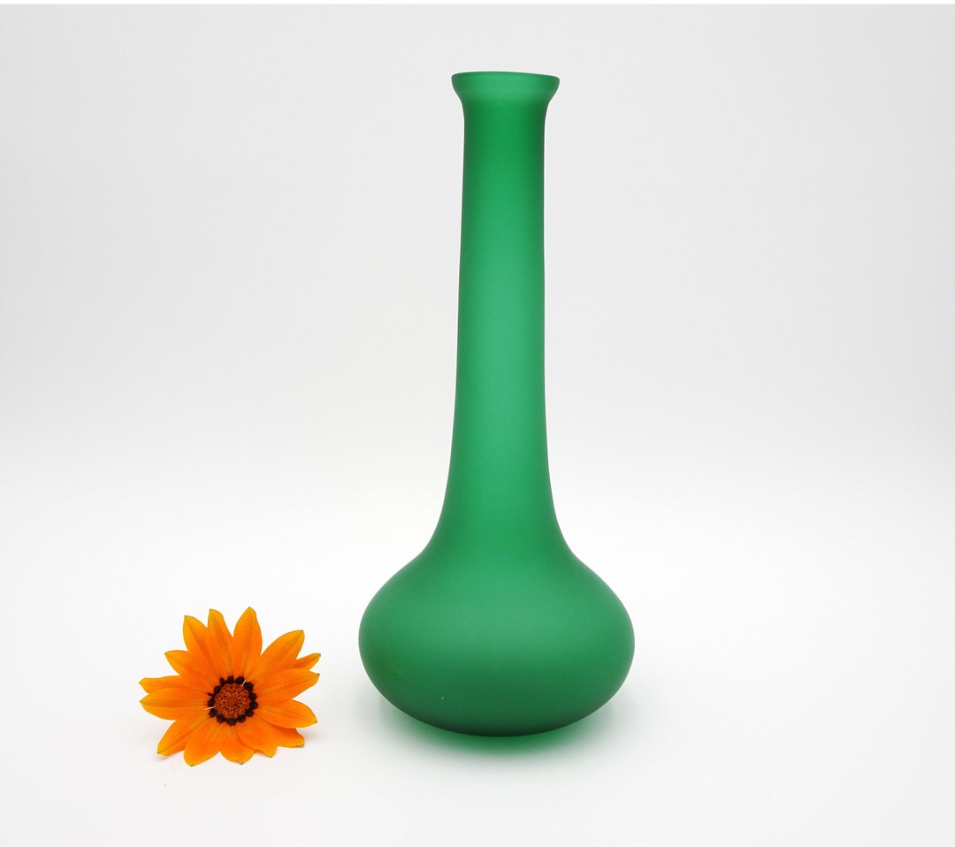 Vintage Emerald Green Genie Bottle Satin Finish, Long Neck 11.25" Art ...