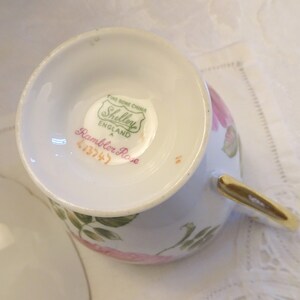 Shelley Rambler Rose Tea Cup and Saucer Green Interior Ripon Shape Made ...