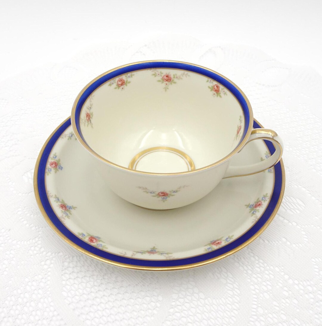 1940s Zeh Scherzer Bavaria Teacup and Saucer: Ivory, Pink Roses, Royal ...