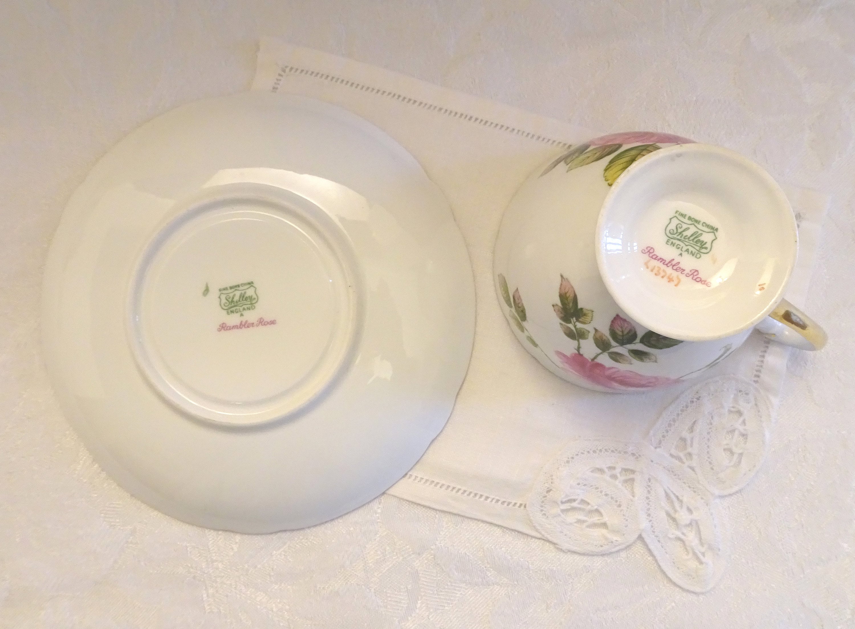 Shelley Rambler Rose Tea Cup and Saucer Green Interior Ripon - Etsy