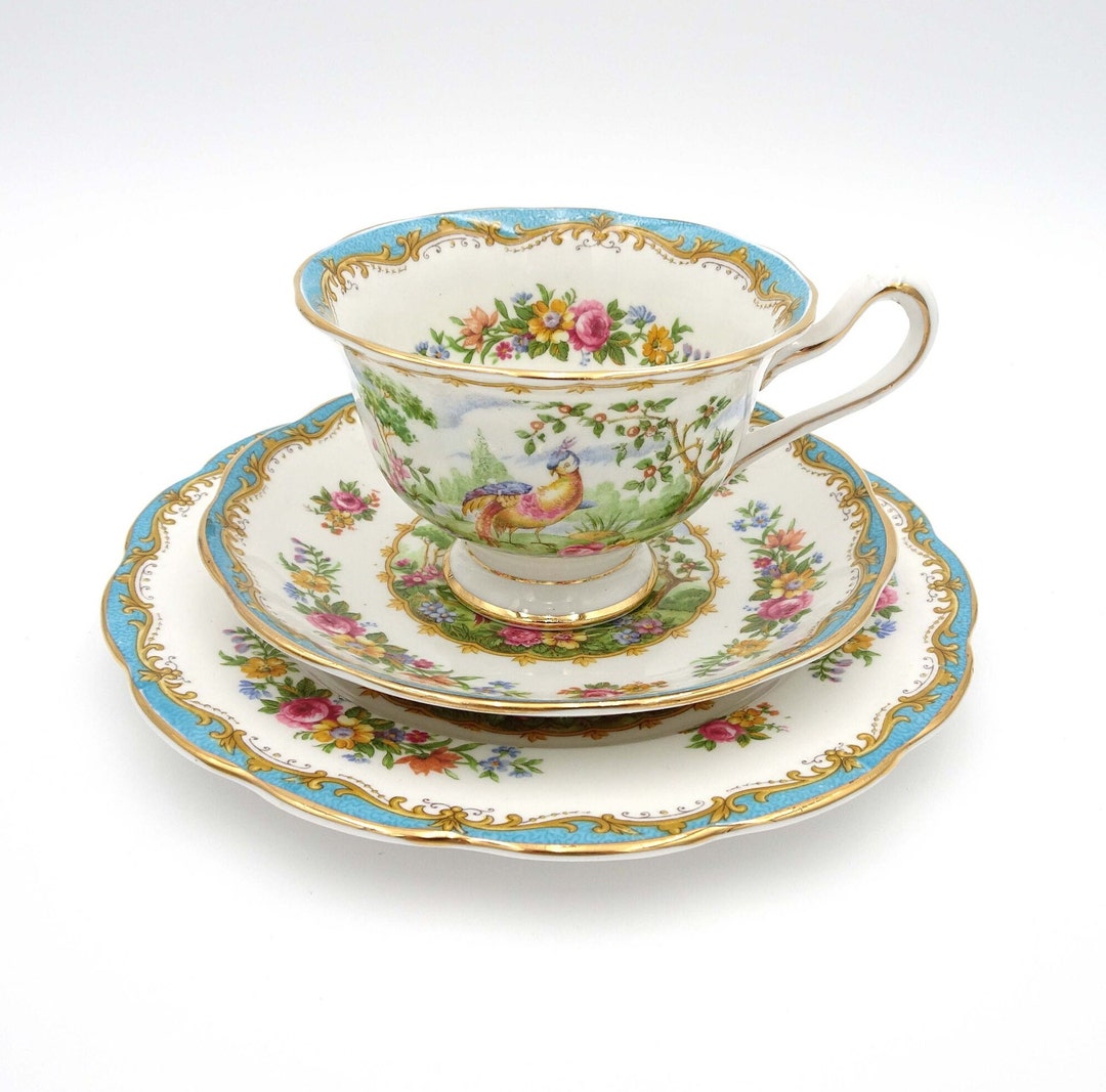1940s Royal Albert Blue Chelsea Bird Tea Cup, Saucer and Plate Trio ...