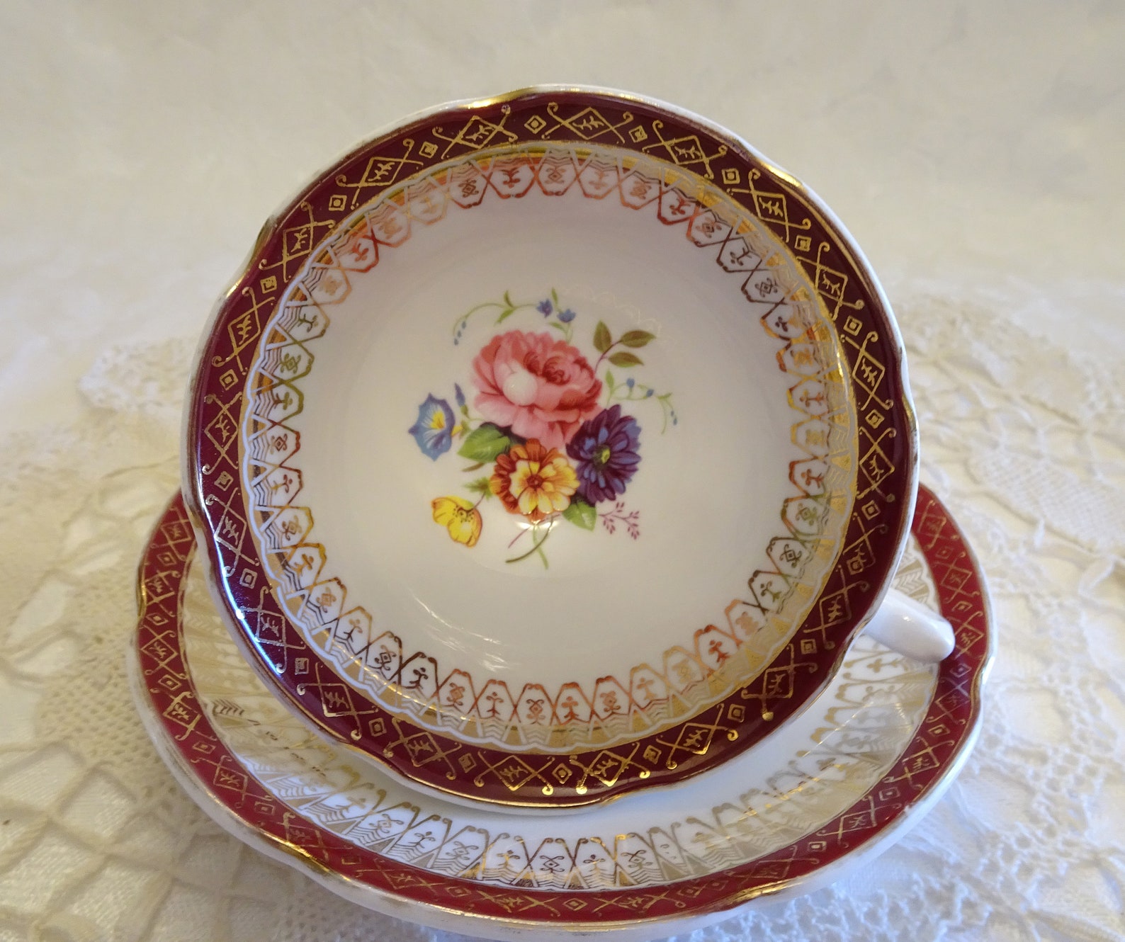 Royal Grafton Burgundy Red Floral Tea Cup and Saucer Hand | Etsy