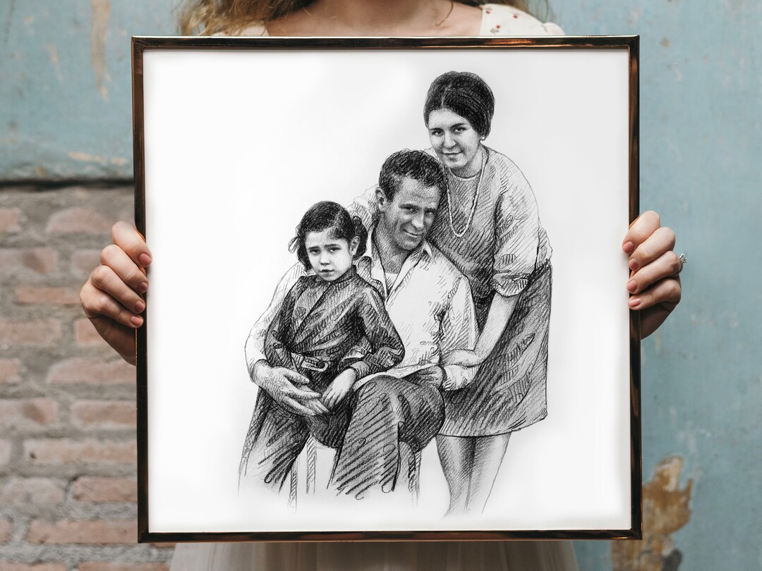 Custom Family Portrait Custom Portrait Hand Drawn Family Gift Portrait ...