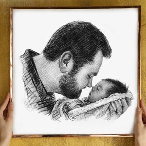 Baby Portrait Drawing Children Portraits Gift for Father From Daughter ...