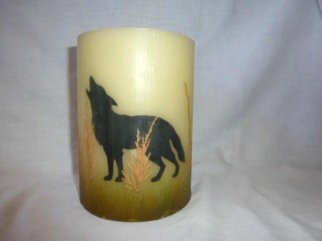 Vintage HANDCRAFTED Howling WOLF Wax CANDLE Large With Votive Holder - Etsy