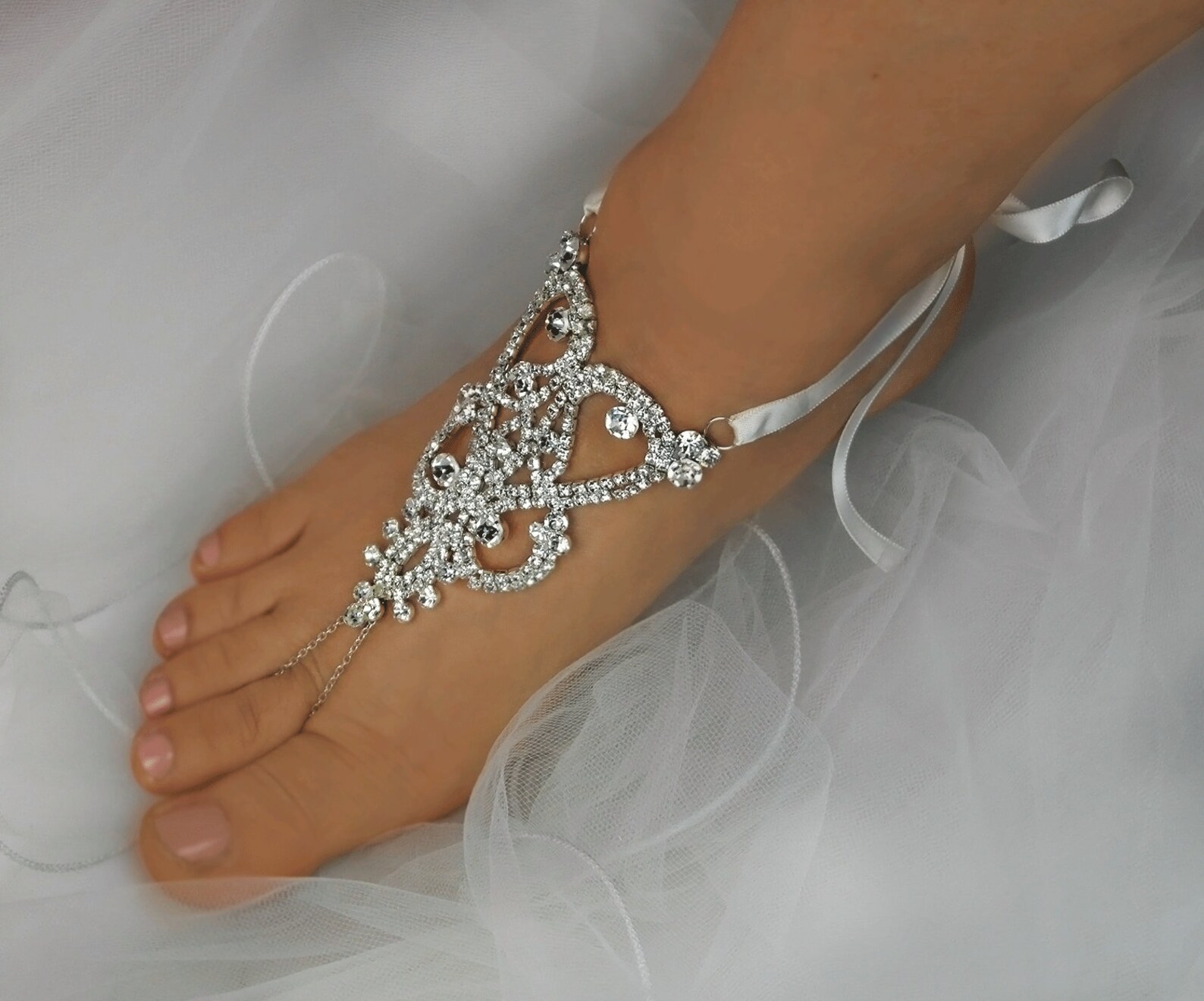 Wedding Barefoot Sandals Rhinestone Foot Jewelrysilver Foot - Etsy