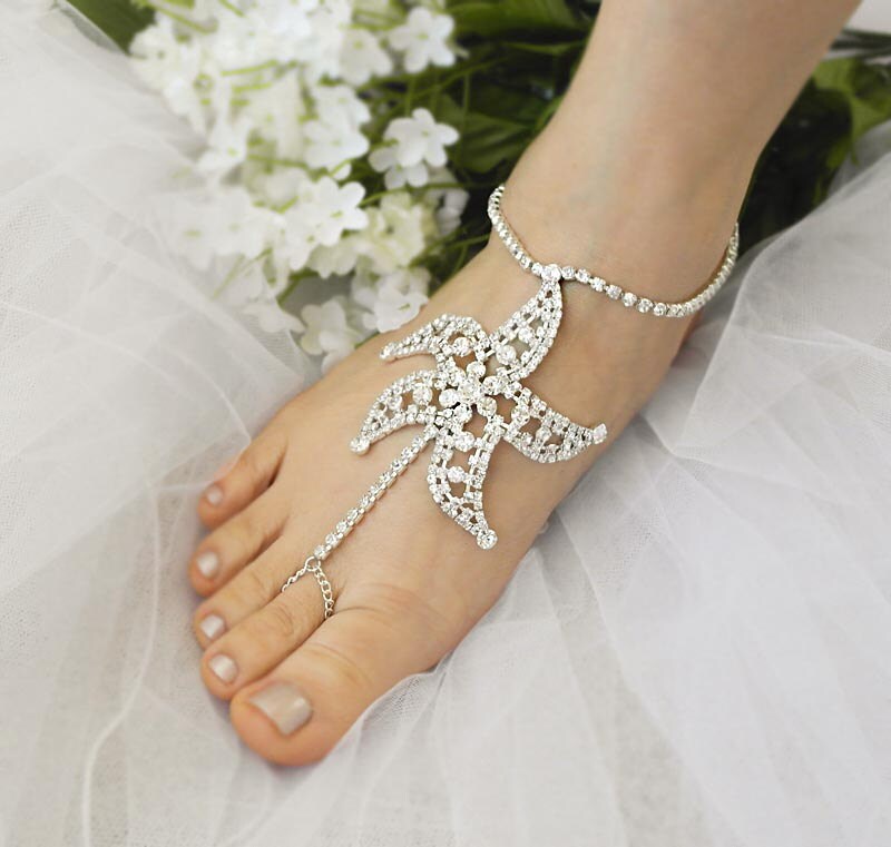Wedding Barefoot Sandals Rhinestone Foot JewelrySilver Foot | Etsy