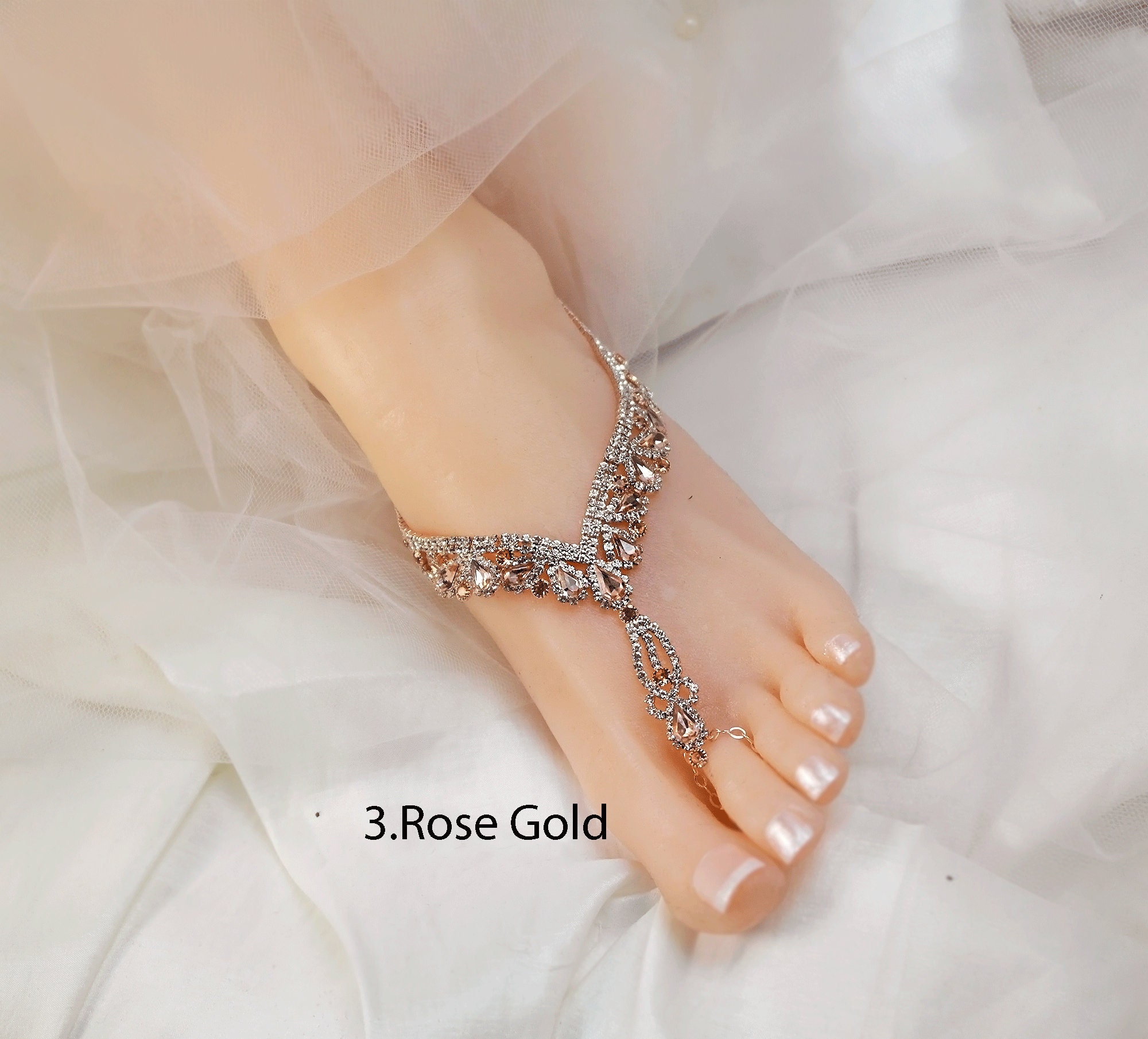 Wedding Rose Gold Barefoot SandalsRhinestone Foot Jewelry | Etsy