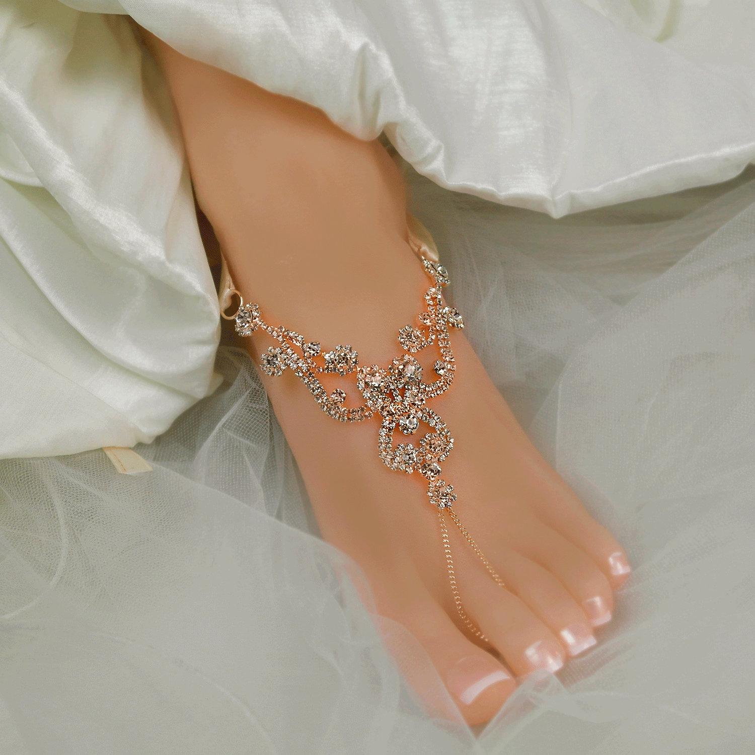 Rose Gold Wedding Barefoot Sandals Bridal Foot Jewelry | Etsy