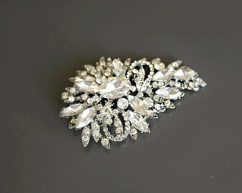 Wedding Silver Rhinestone Brooch Bridal Brooch crystal - Etsy