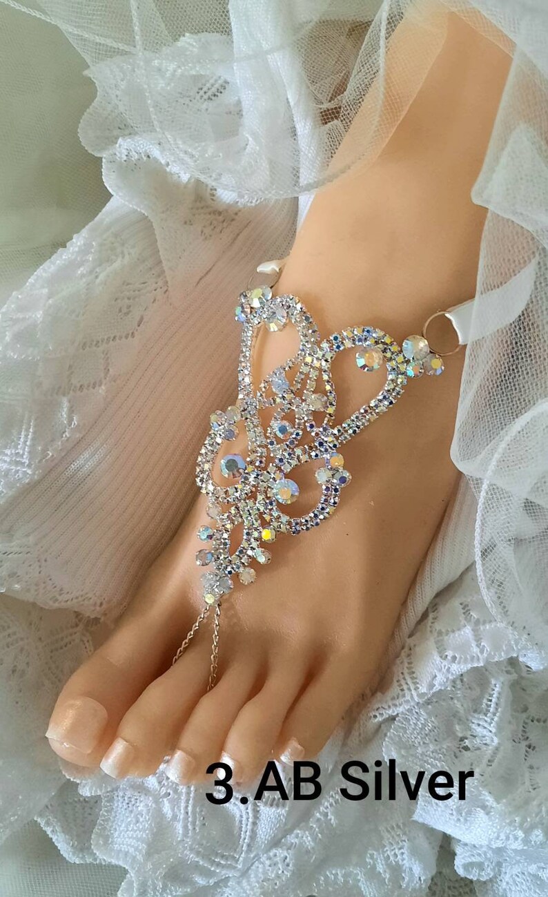 Wedding Barefoot Sandals Rhinestone Foot Jewelrysilver Foot - Etsy