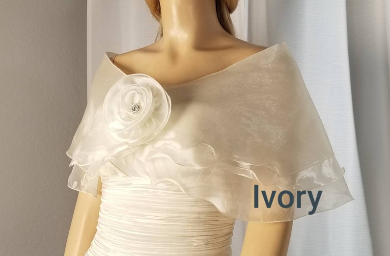 Vintage Ivory Organza Wedding Shawl With Fabric Flower - Etsy