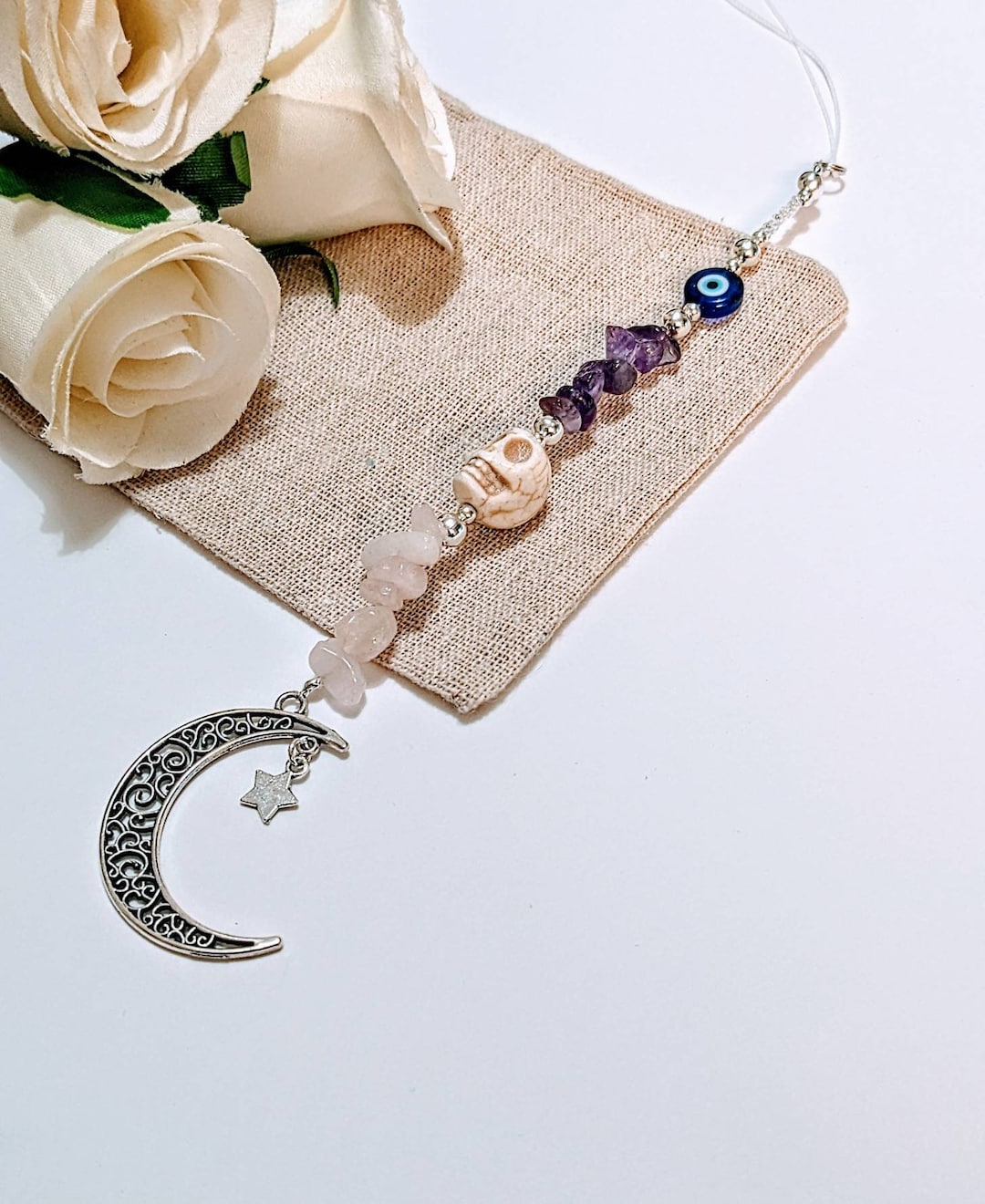Car Charm, Car Mirror Charms, Semi Precious Stone, Skull Crystal Charm ...