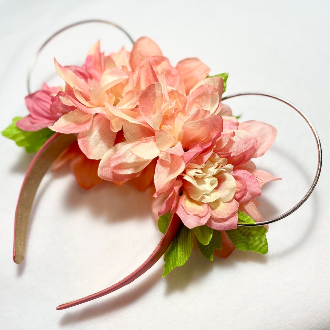 Peach Pink Floral Moana Lilo & Stitch Flower Lei Hawaiian Headband ...