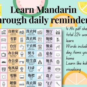 Mandarin Chinese Learning Stickers/cards 4 Sheets 220 Words Every Day ...