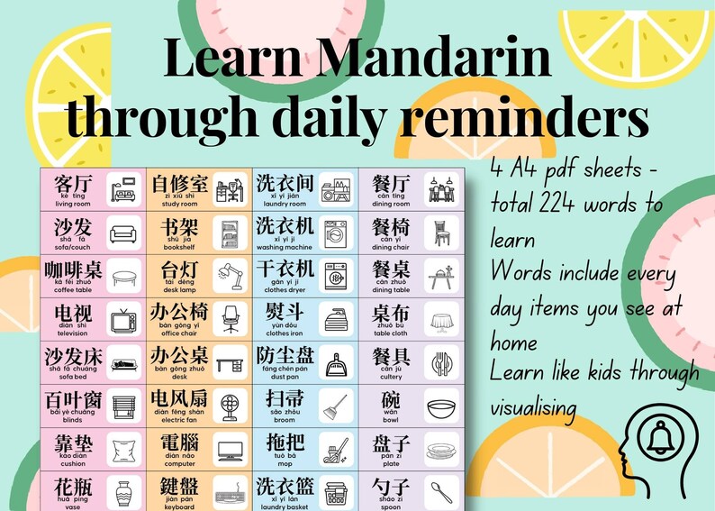 Mandarin Chinese Learning Stickers/cards 4 Sheets 220 Words Every Day ...