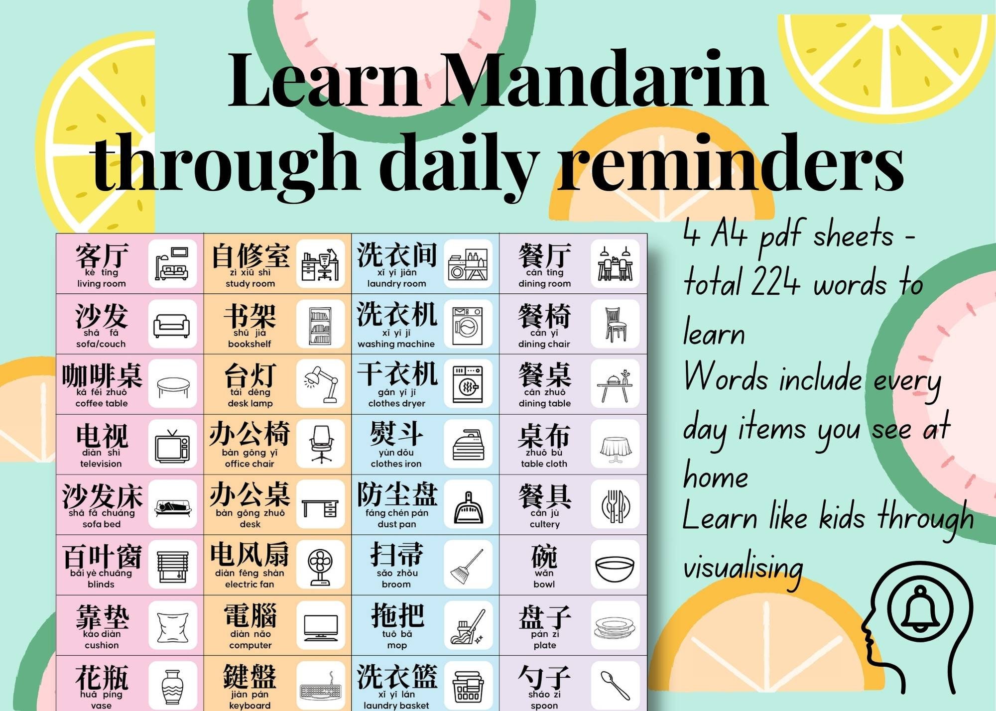 Mandarin Chinese Learning Stickers/cards 4 Sheets 220 Words Every Day ...