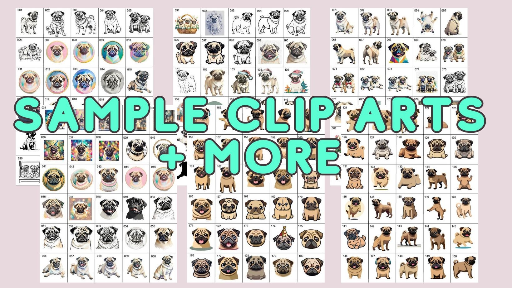 Pug 200+ Clip Art Graphics! SVG, PNG, JPG for Craft/digital Designs and ...