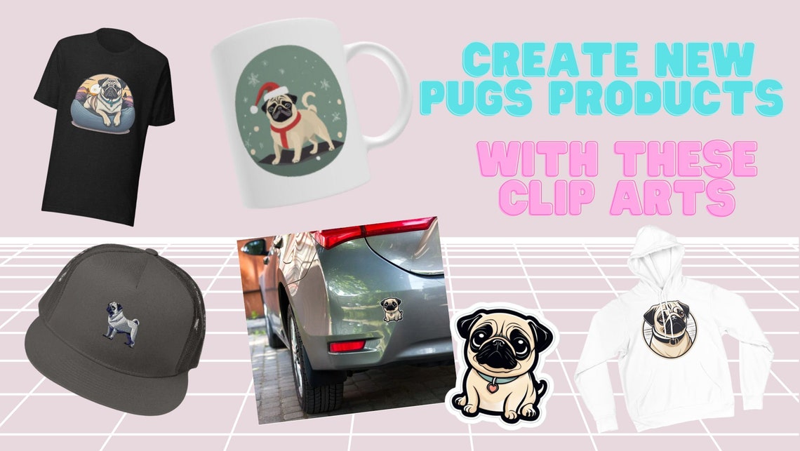 Pug 200+ Clip Art Graphics! SVG, PNG, JPG for Craft/digital Designs and ...