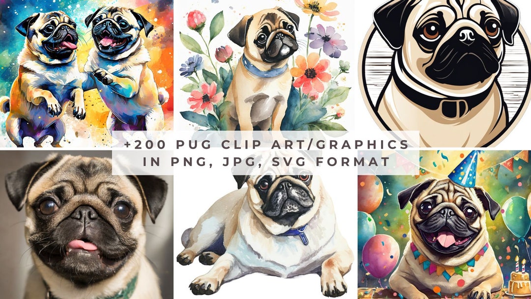 Pug 200+ Clip Art Graphics! SVG, PNG, JPG for Craft/digital Designs and ...