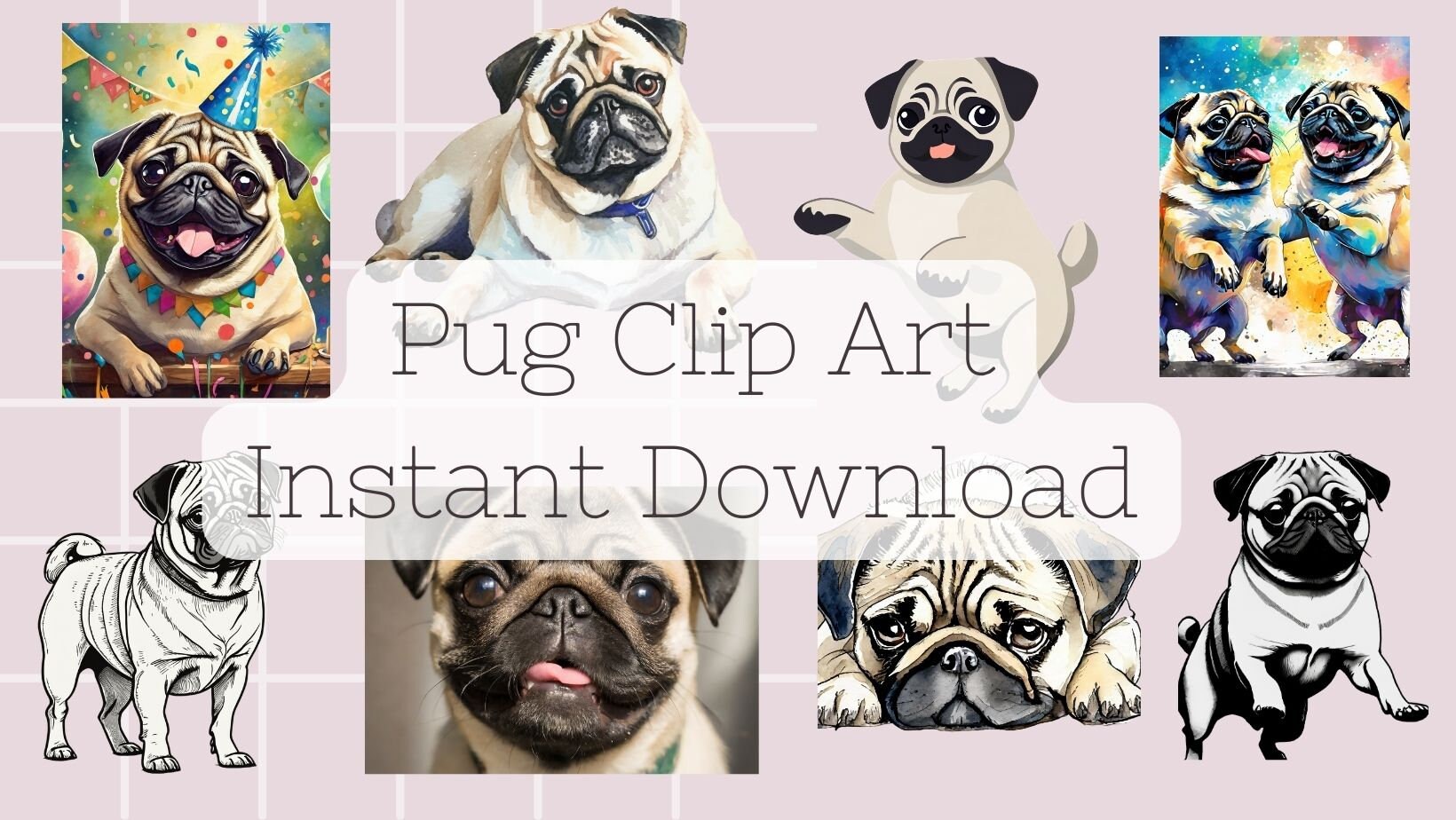 Pug 200+ Clip Art Graphics! SVG, PNG, JPG for Craft/digital Designs and ...